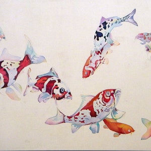 Koi Painting Batik Wall Hanging Wall Art Original Watercolor Gift for ...