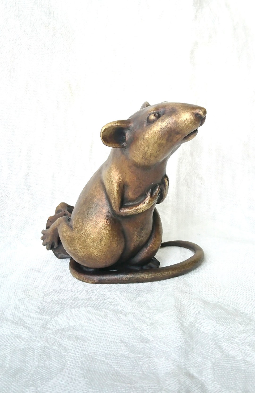 Rat With Cheese, Rat Figurine, Mouse Sculpture, Bronze Gift, Cute ...