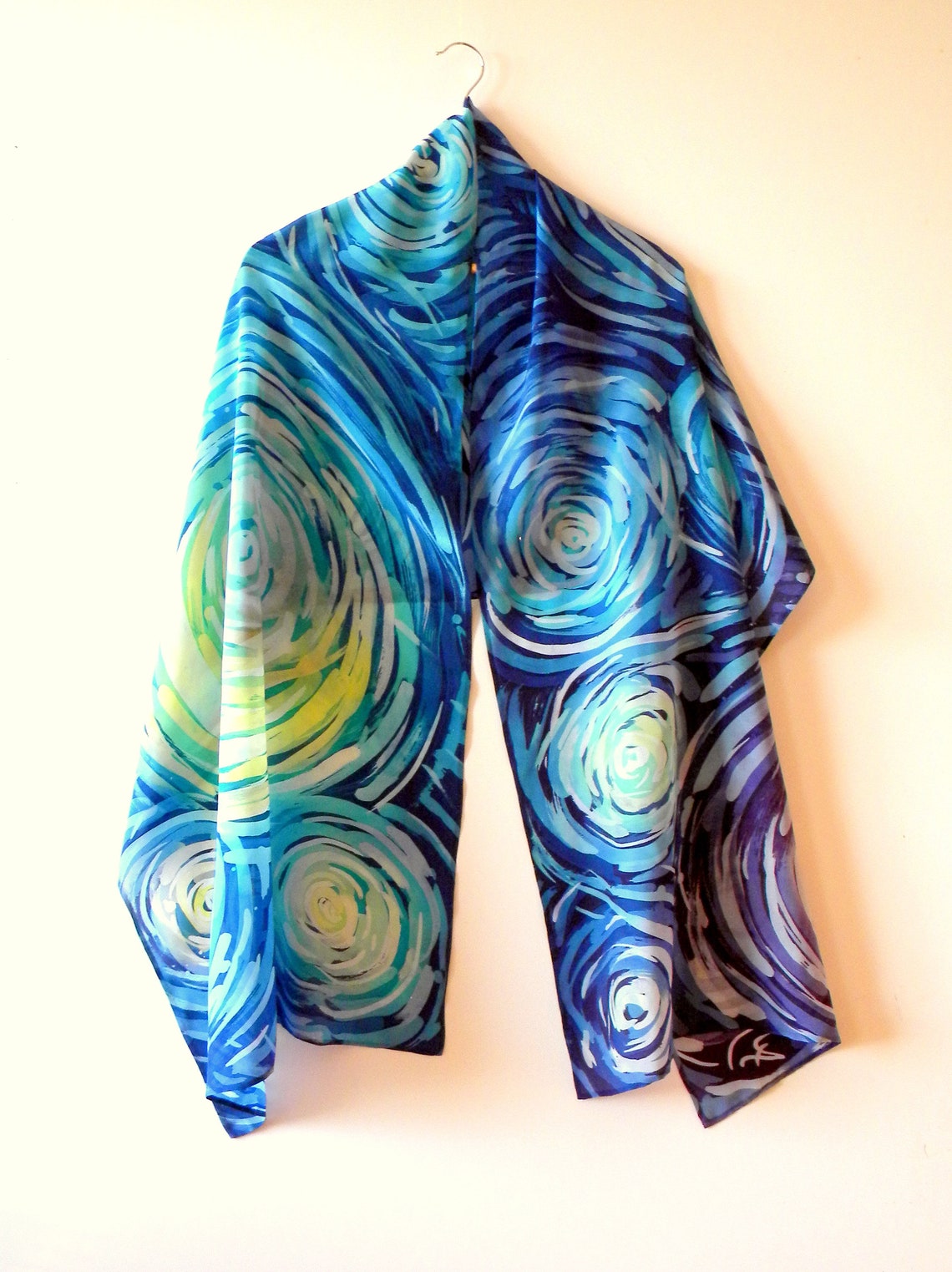 Blue Silk Scarf Starry Sky Scarf Vincent Van Gogh Handpainted - Etsy