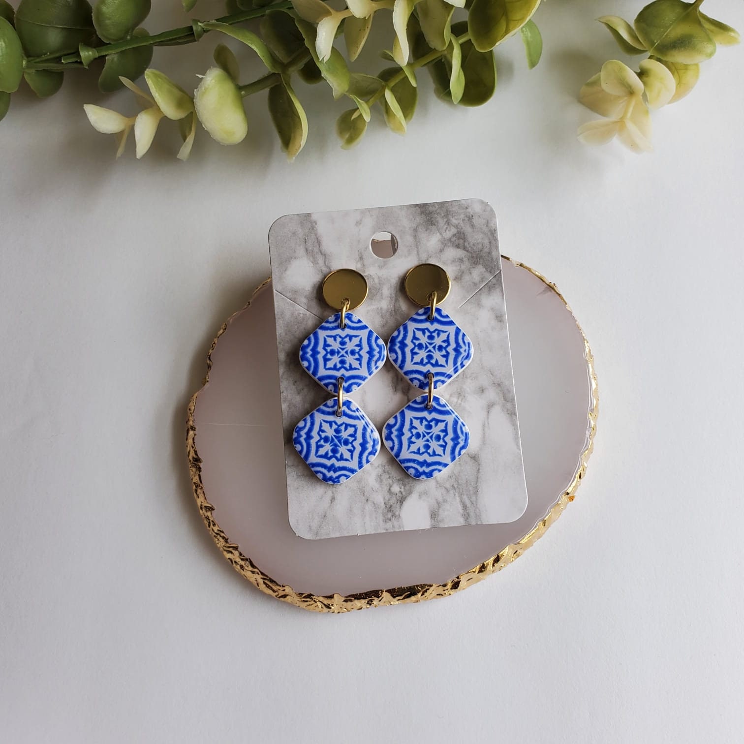 Azulejo Dangles Greek Style Earrings Portuguese Tile Earrings Mexican ...
