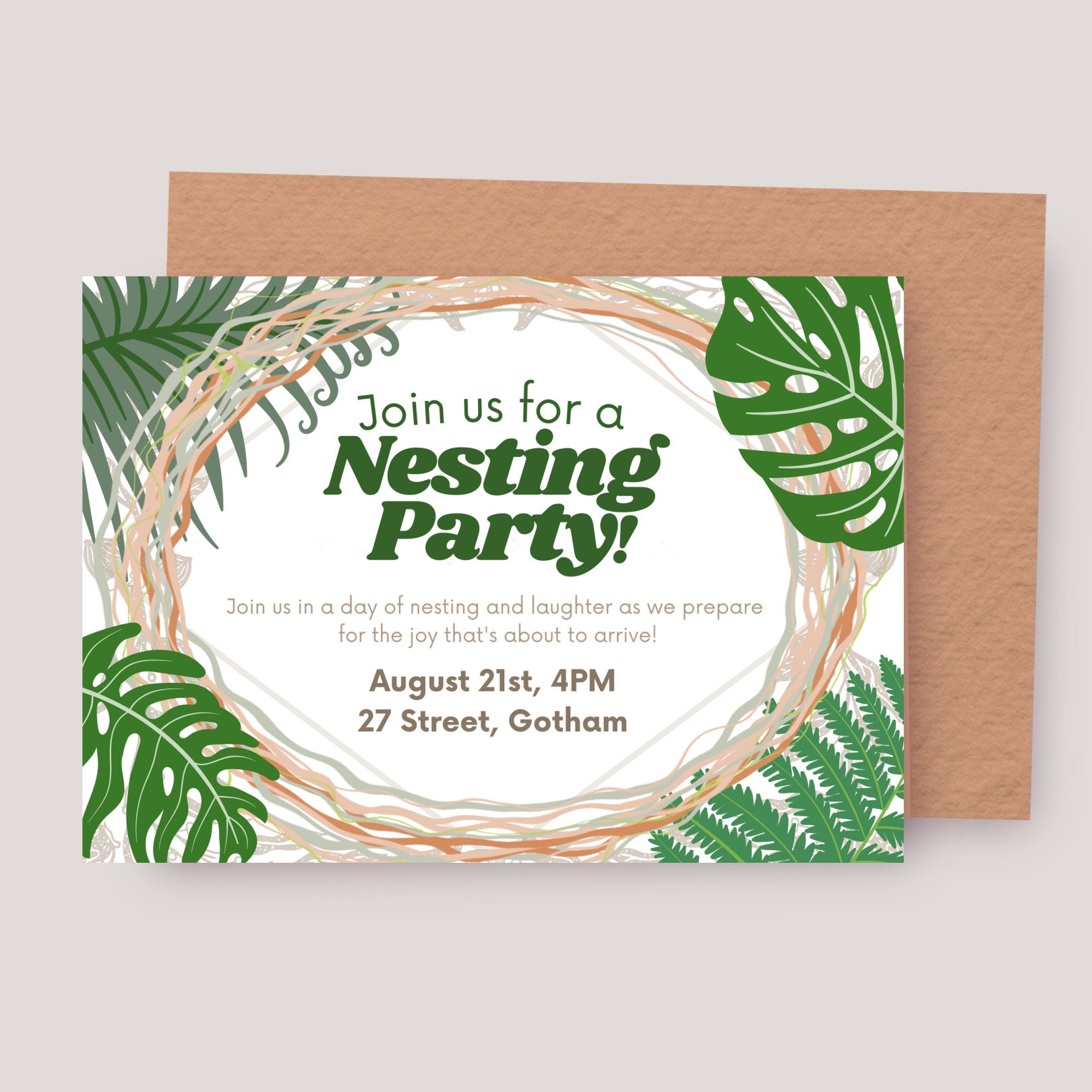 Nest Party Invitation Organic Baby Boy Girl Nature Nesting Celebration ...