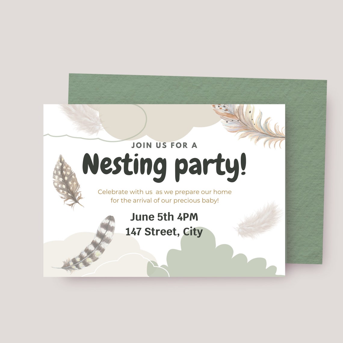 Nest Party Invitation Gender Neutral Baby Shower Girl Boy Clouds Sky ...