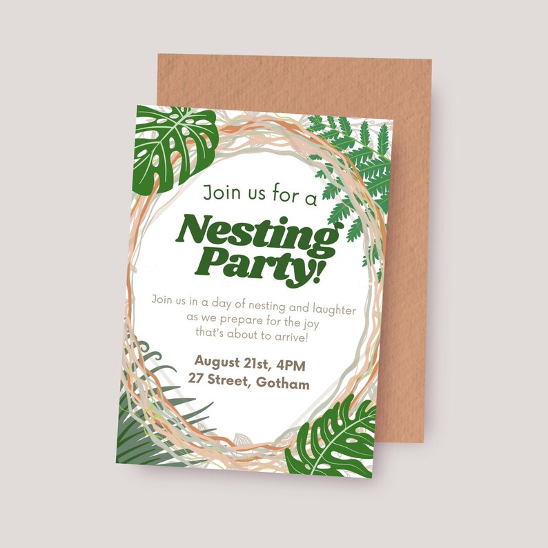 Nest Party Invitation Organic Baby Boy Girl Nature Nesting Celebration ...