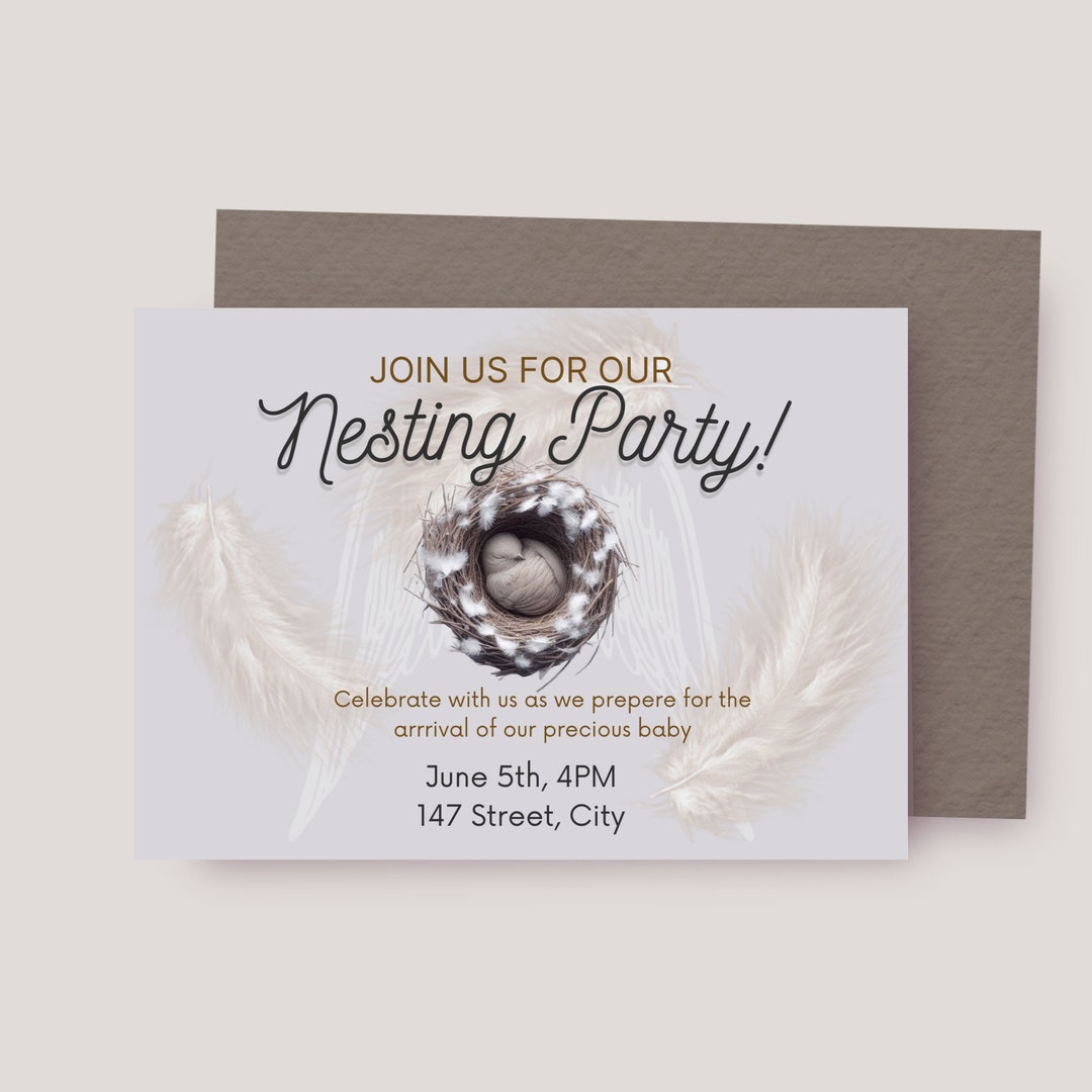 Nest Party Invitation Boho Gender Neutral Boy Girl White Beige Baby Gir ...