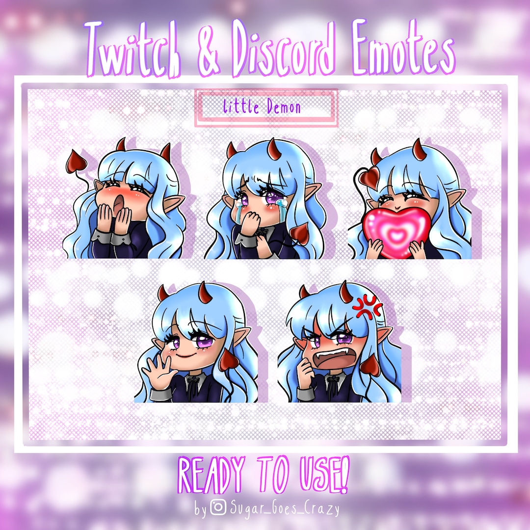 Cute Blue Haired Demon Girl Emotes for Twitch/youtube/discord- 5 ...