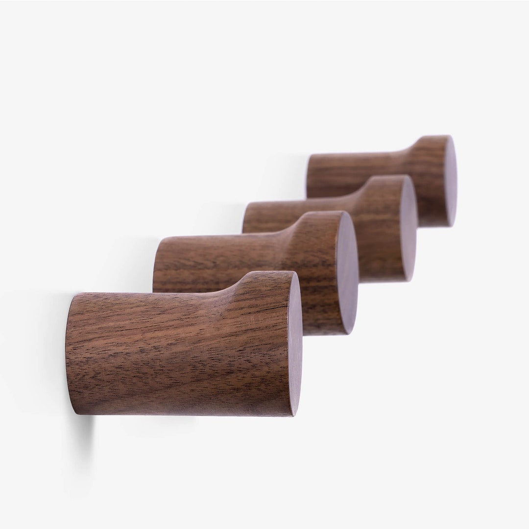 Decorative Wood Wall Hooks, Set of 4, Wall Mounted Wall Pegs for ...