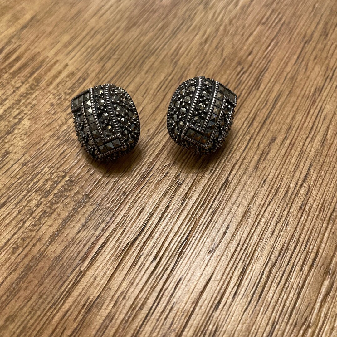 Judith Jack Sterling Marcasite Clip on Earrings .75" Wedding Mother ...