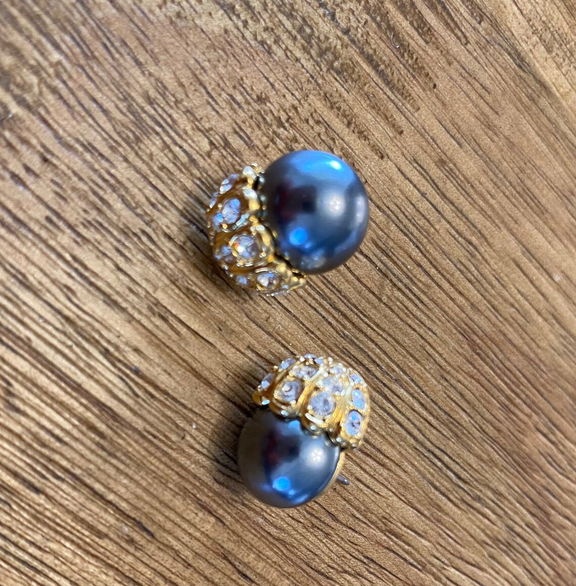 Vintage Joan Rivers Gold Tone Grey Pearl Crystal Pierced Earrings ...