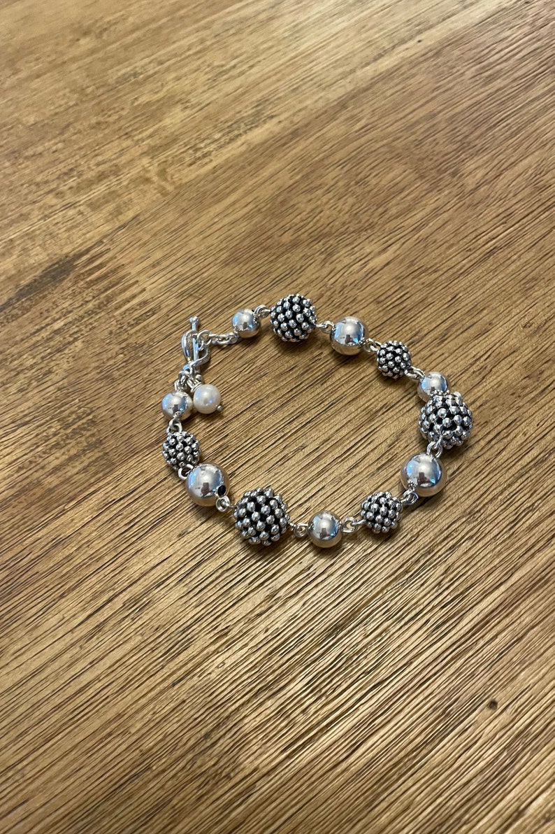 Michael Dawkins Sterling Silver Pearl Ball Link Bracelet 8 Bridal ...