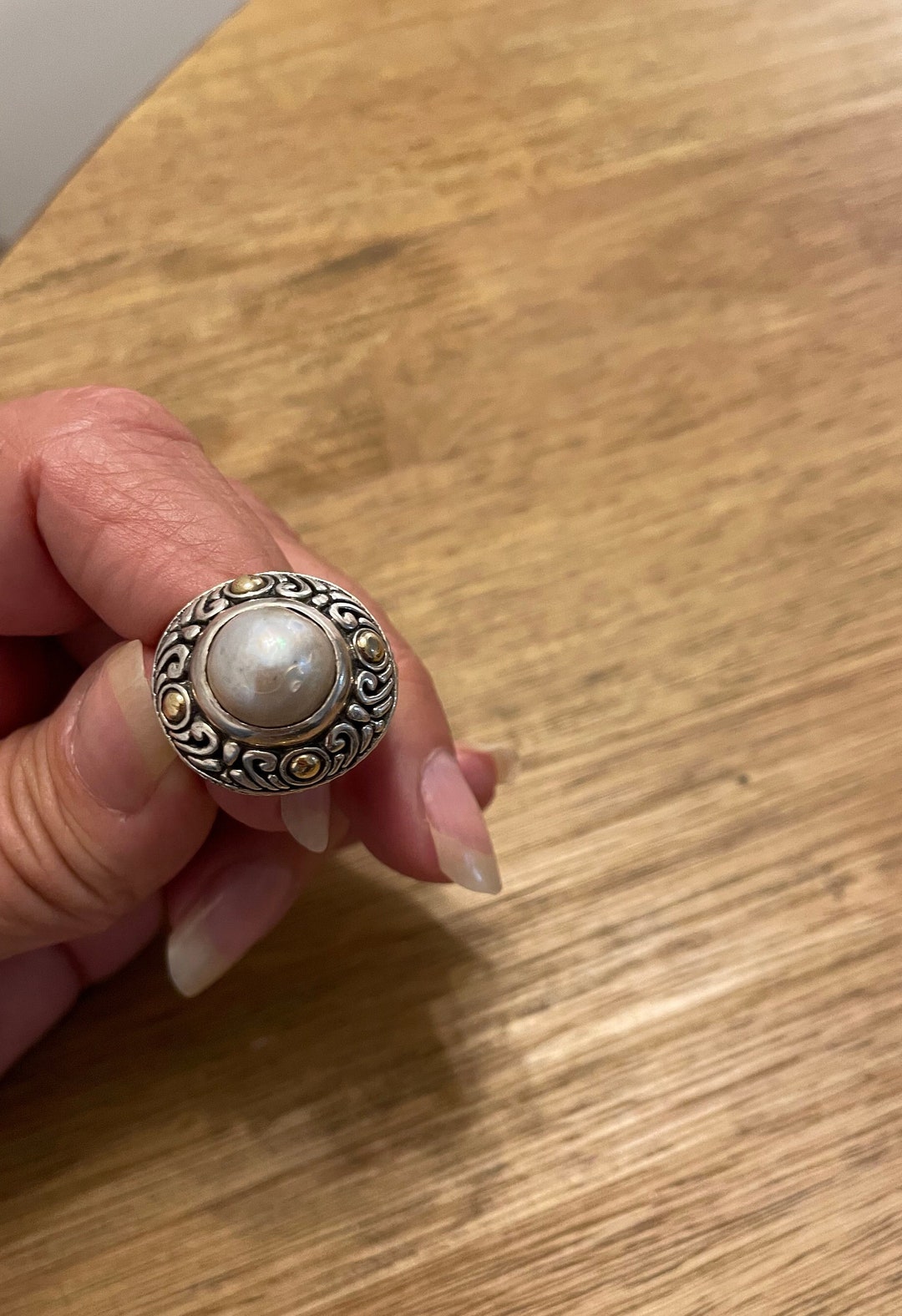 Samuel Benham BJC Sterling 18k Gold Pearl Ring Size 7.25 Bridal Wedding ...