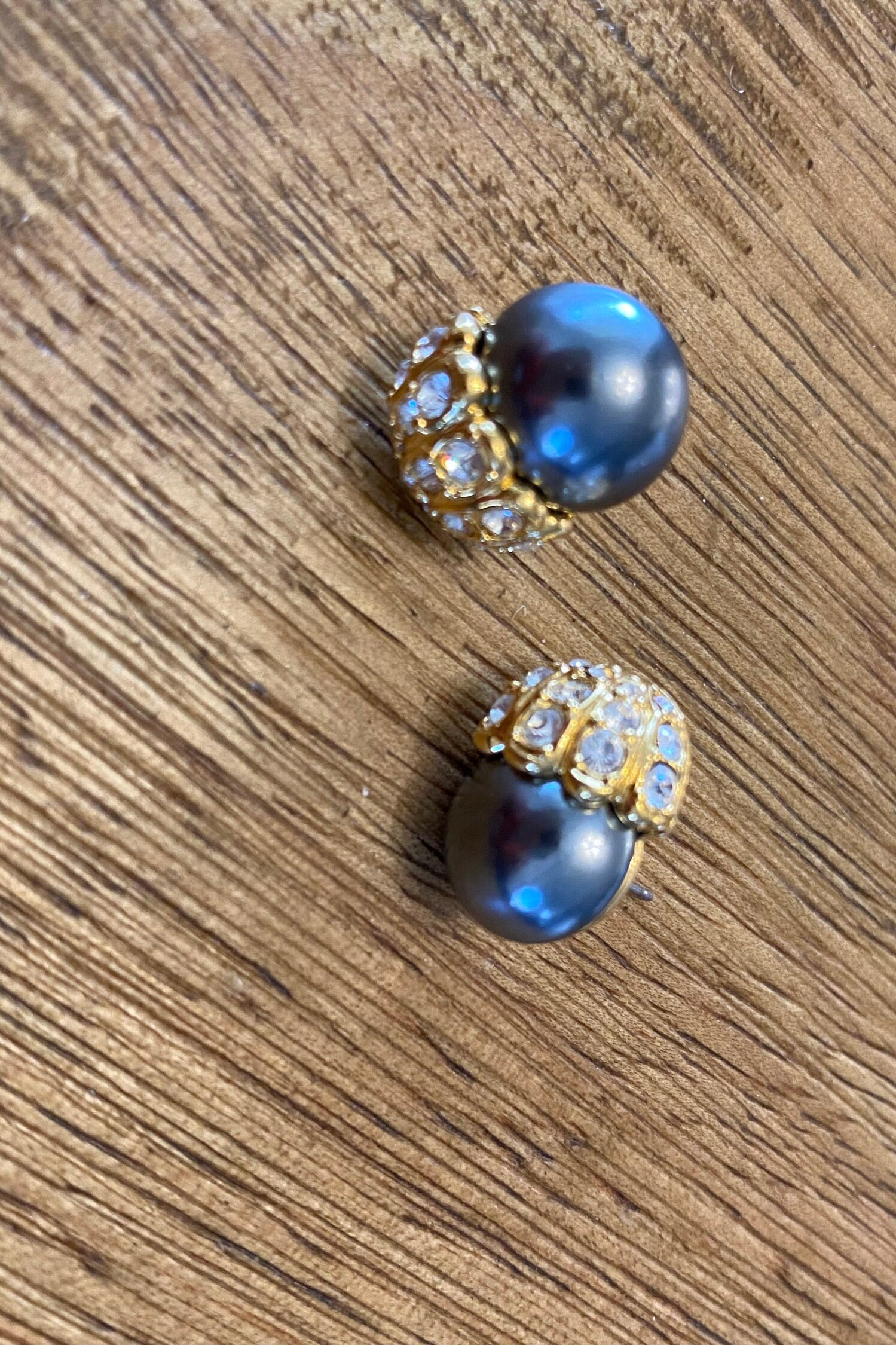 Vintage Joan Rivers Gold Tone Grey Pearl Crystal Earrings - Etsy