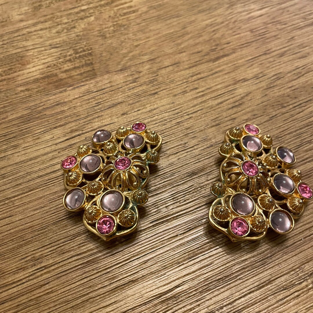 Signed Barrera for Avo Gold Tone Statement Clip-on Earrings - Etsy