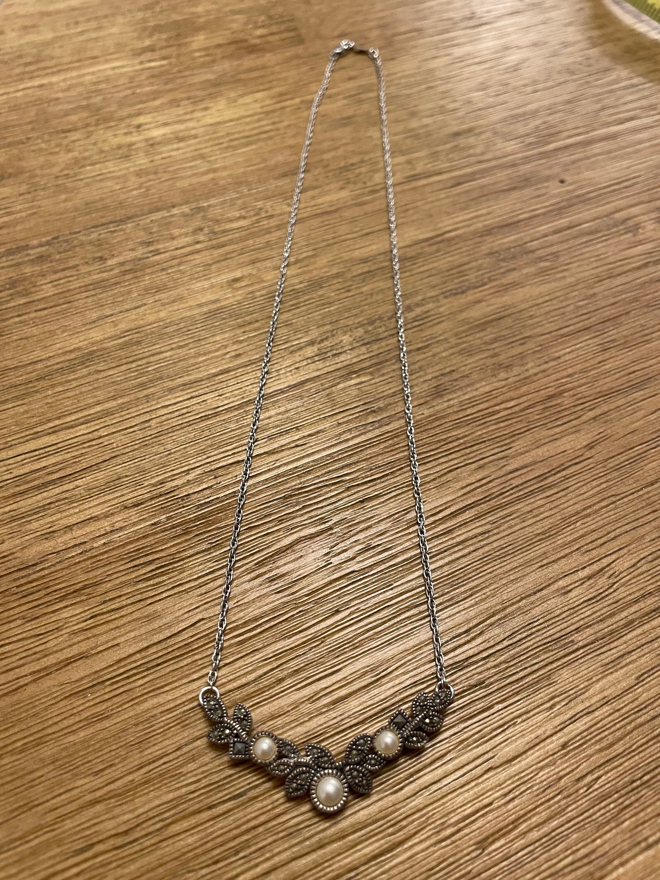 Vintage Judith Jack Sterling Silver Marcasite Pearl Necklace - 16" - Etsy