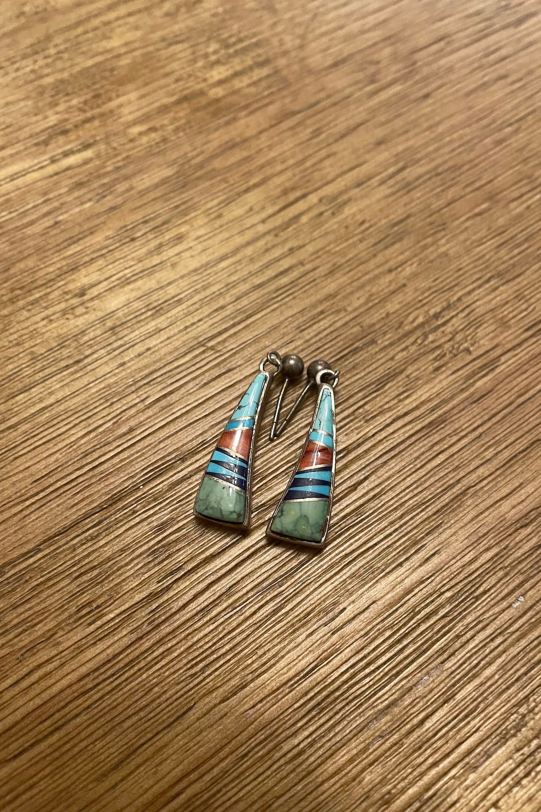 Vintage Sterling Calvin Begay Inlay Earrings 1" X .25" Bridal Wedding ...