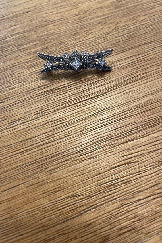 JUDITH JACK 925 Silver Marcasite Vintage Bar Brooch P… - Gem