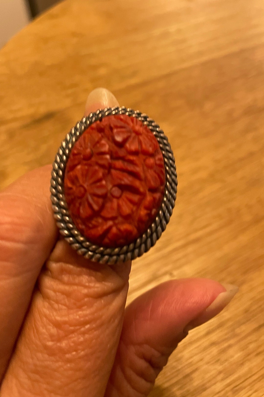 Amy Kahn Russell Carved Flowers Natural Coral Ring Size 7.5 Bridal ...