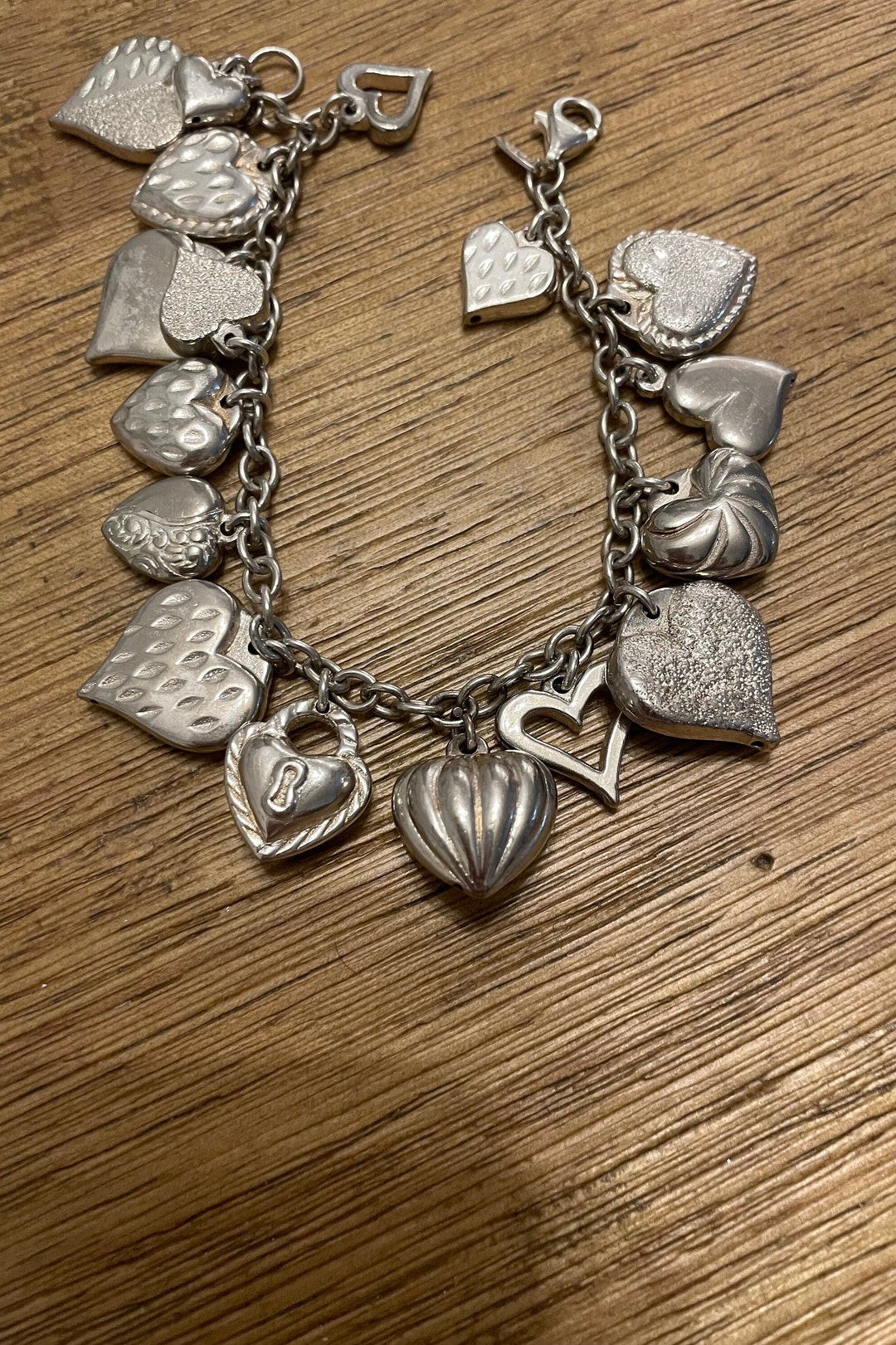 JCM Jacmel Mauritius Sterling Puffy Heart Charm Bracelet 7.25" Wedding ...