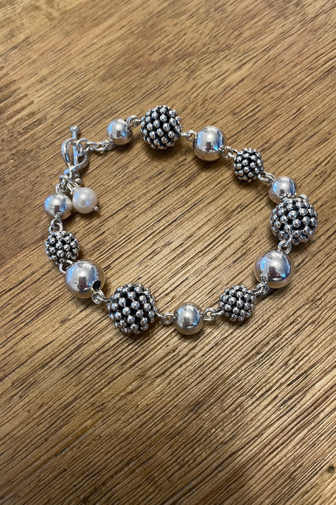 Michael Dawkins Sterling Silver Pearl Ball Link Bracelet 8" Bridal ...