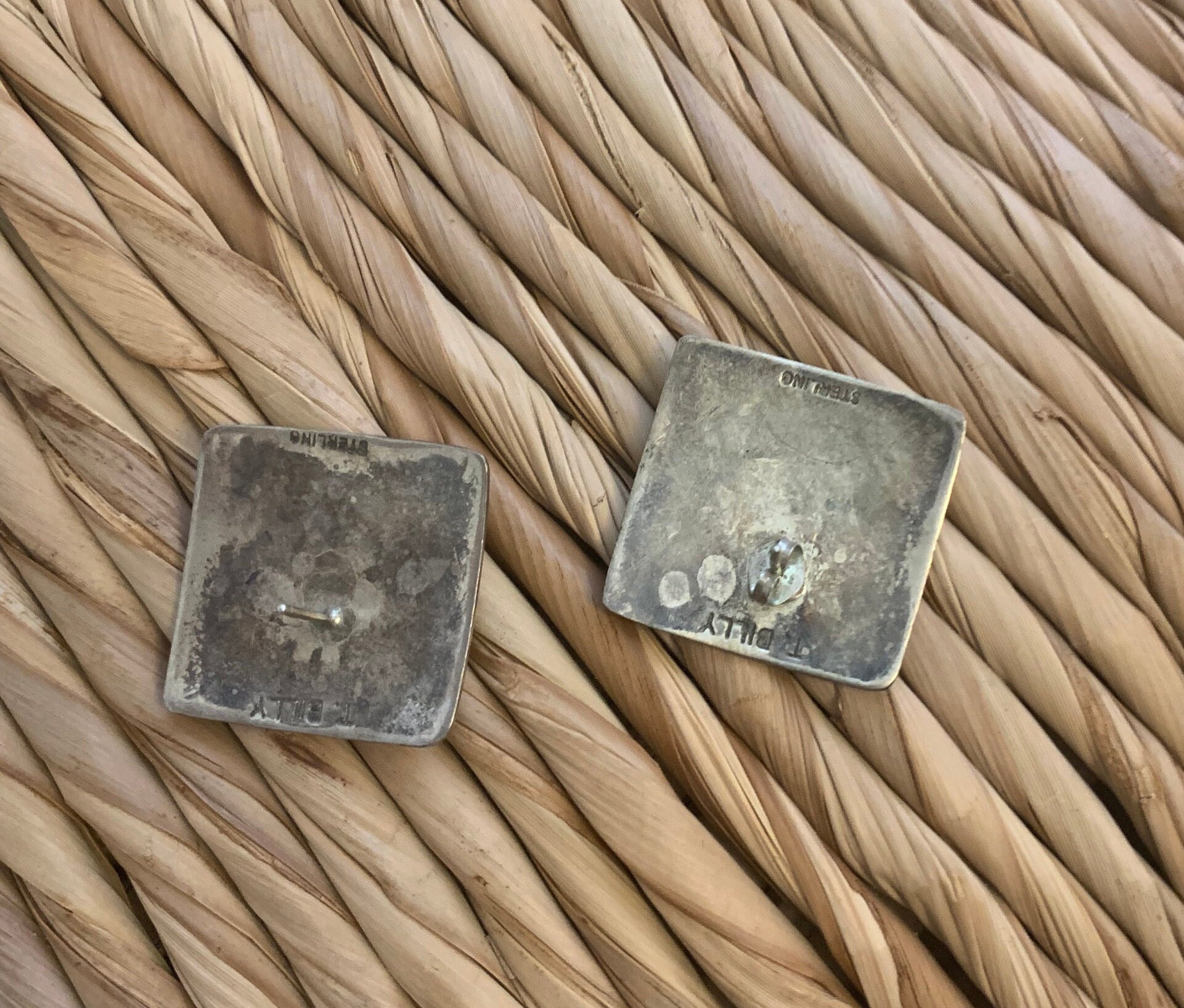 Vintage Navajo Signed T. Billy Sterling Silver Pierced Earrings Approx 1" - Etsy