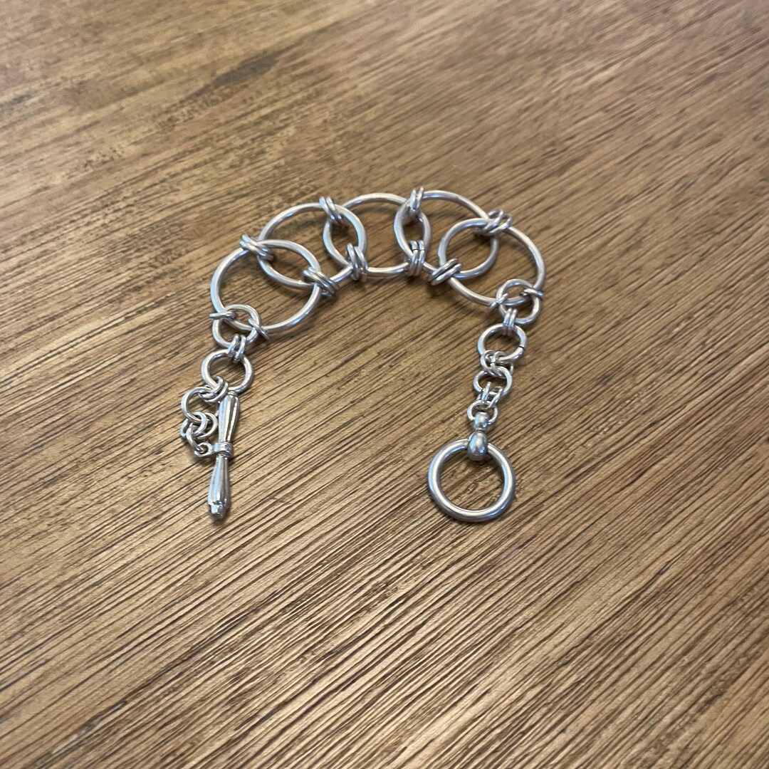 Artistic Chained Rings Sterling Silver Toggle Bracelet - Etsy