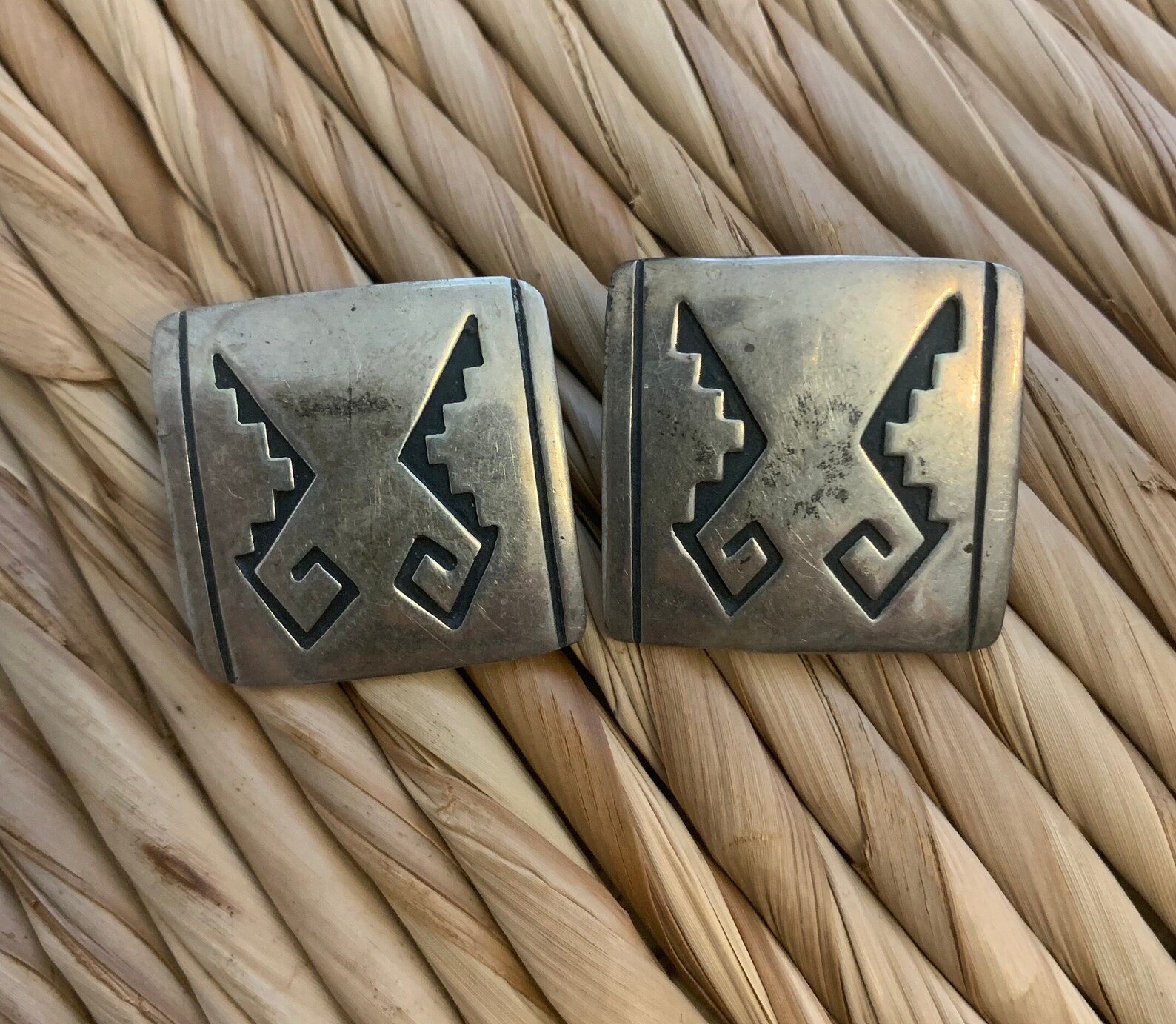 Vintage Navajo Signed T. Billy Sterling Silver Pierced Earrings Approx 1" - Etsy