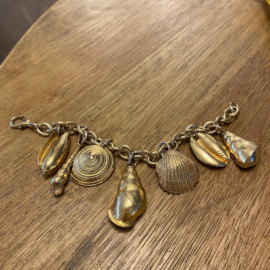Vintage Gold Tone Seashell Charm Bracelet Designer Signed High - Etsy