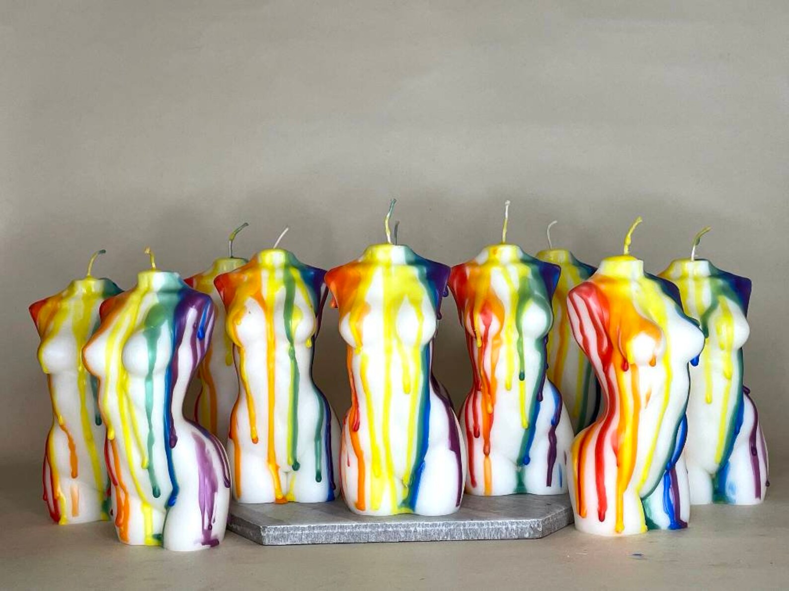 10 Rainbow Drizzle Torso Candles small Whole Sale Party - Etsy
