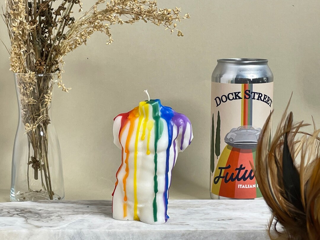 Male Rainbow Drizzle Torso Candle | Pride 4inches - Etsy