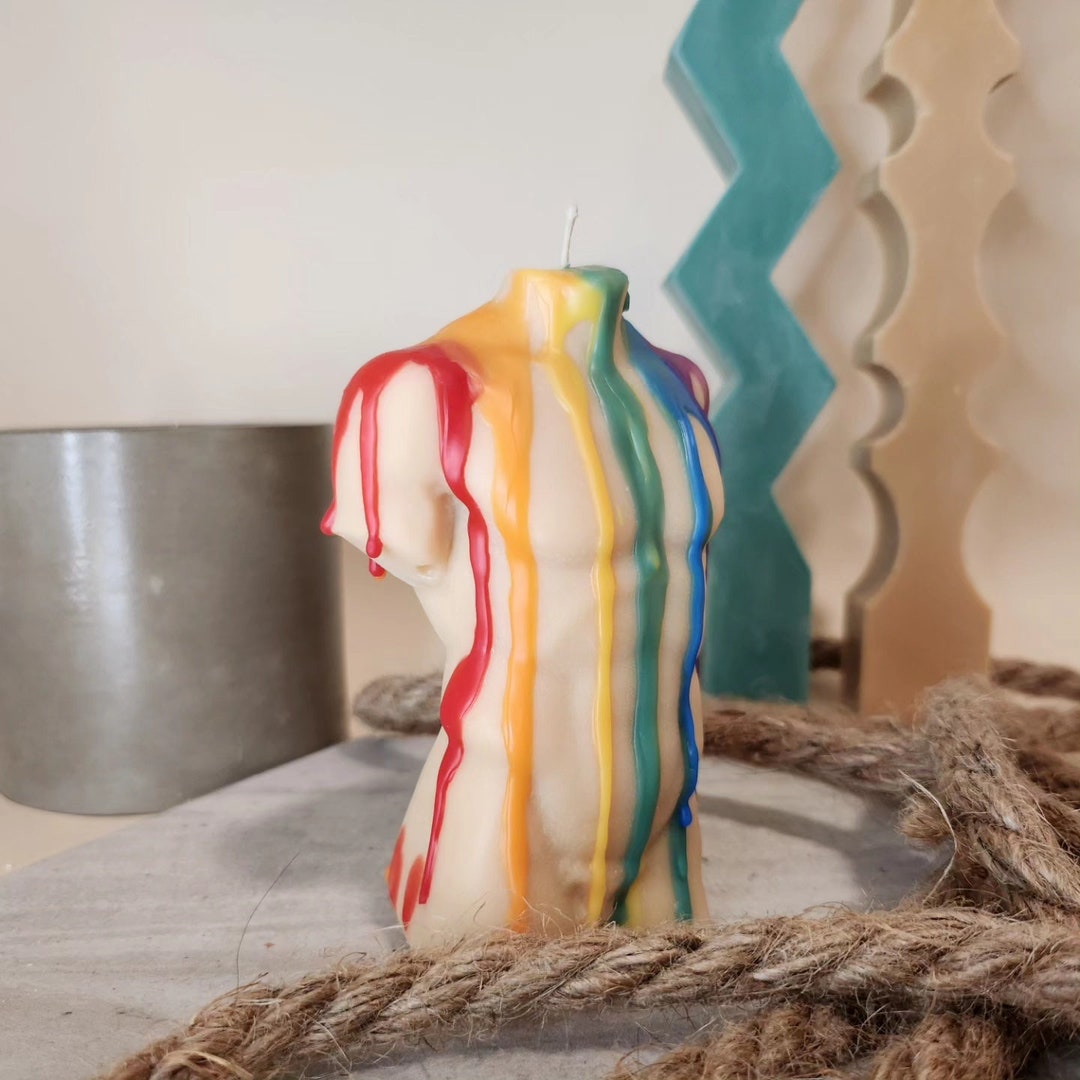 Large Male Rainbow Drizzle Torso Candle - Etsy