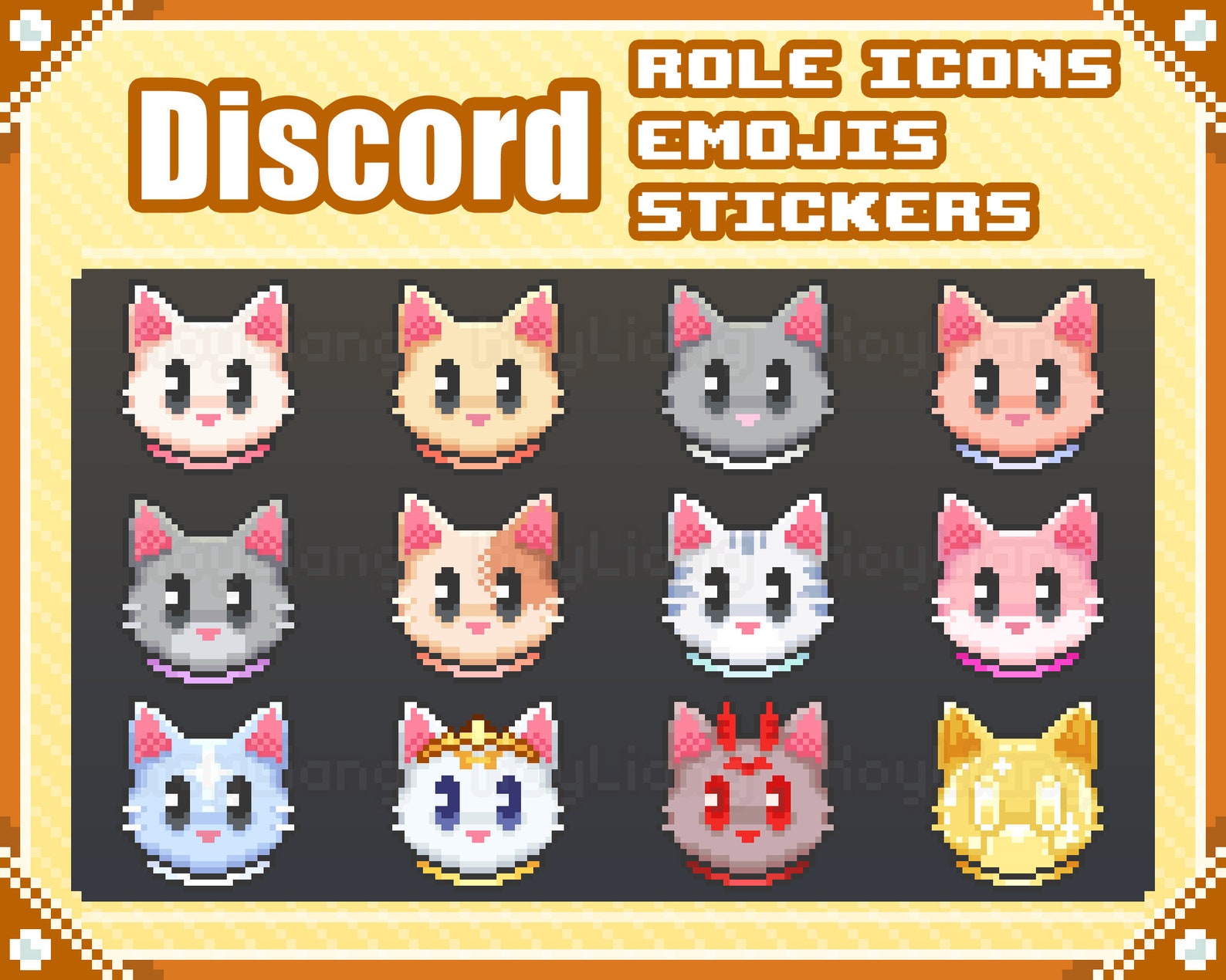 Cat Emoji in Cute Pixel Style for Discord Server, 8bit Kitty Role Icons ...