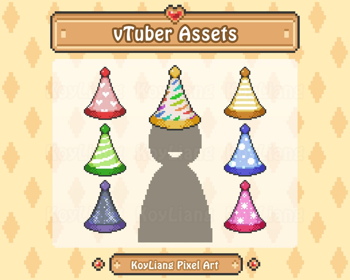 Pixel Art Party Hat: Vtuber PNG Streamer Asset - Etsy