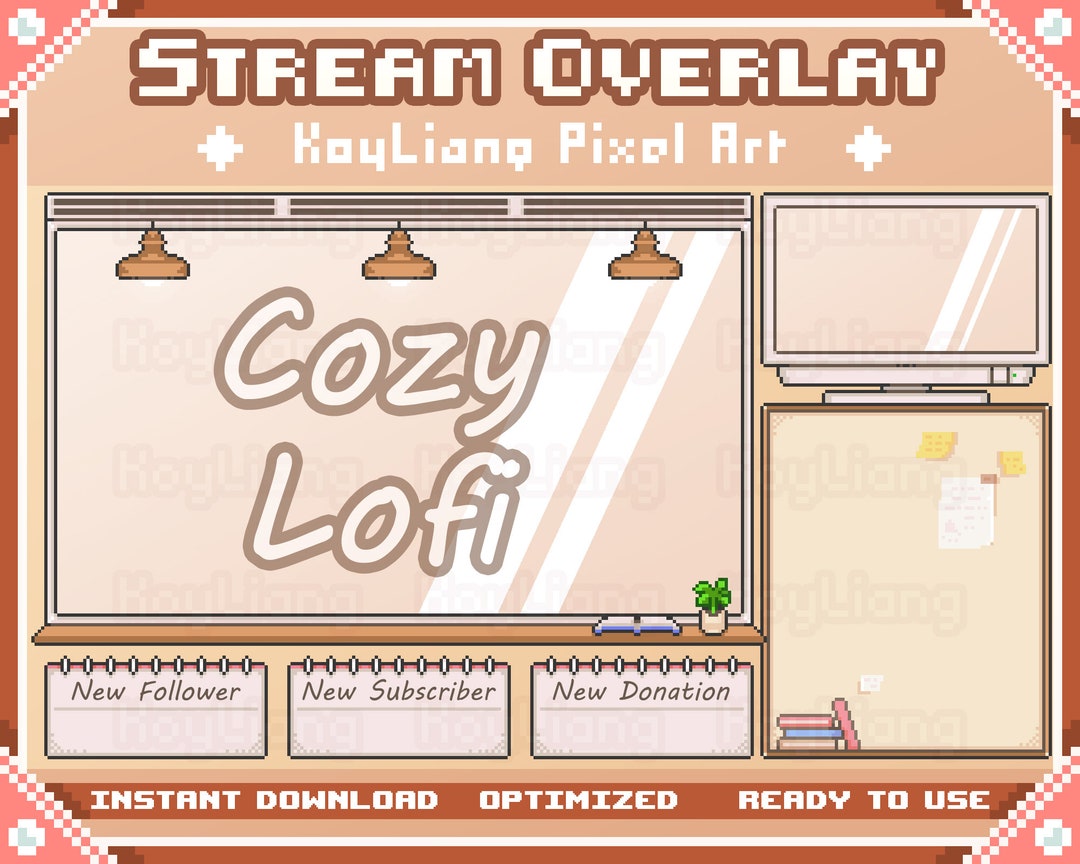 Twitch Overlay in Retro Pixel Style, Cozy Stream Layout Bundle Download ...