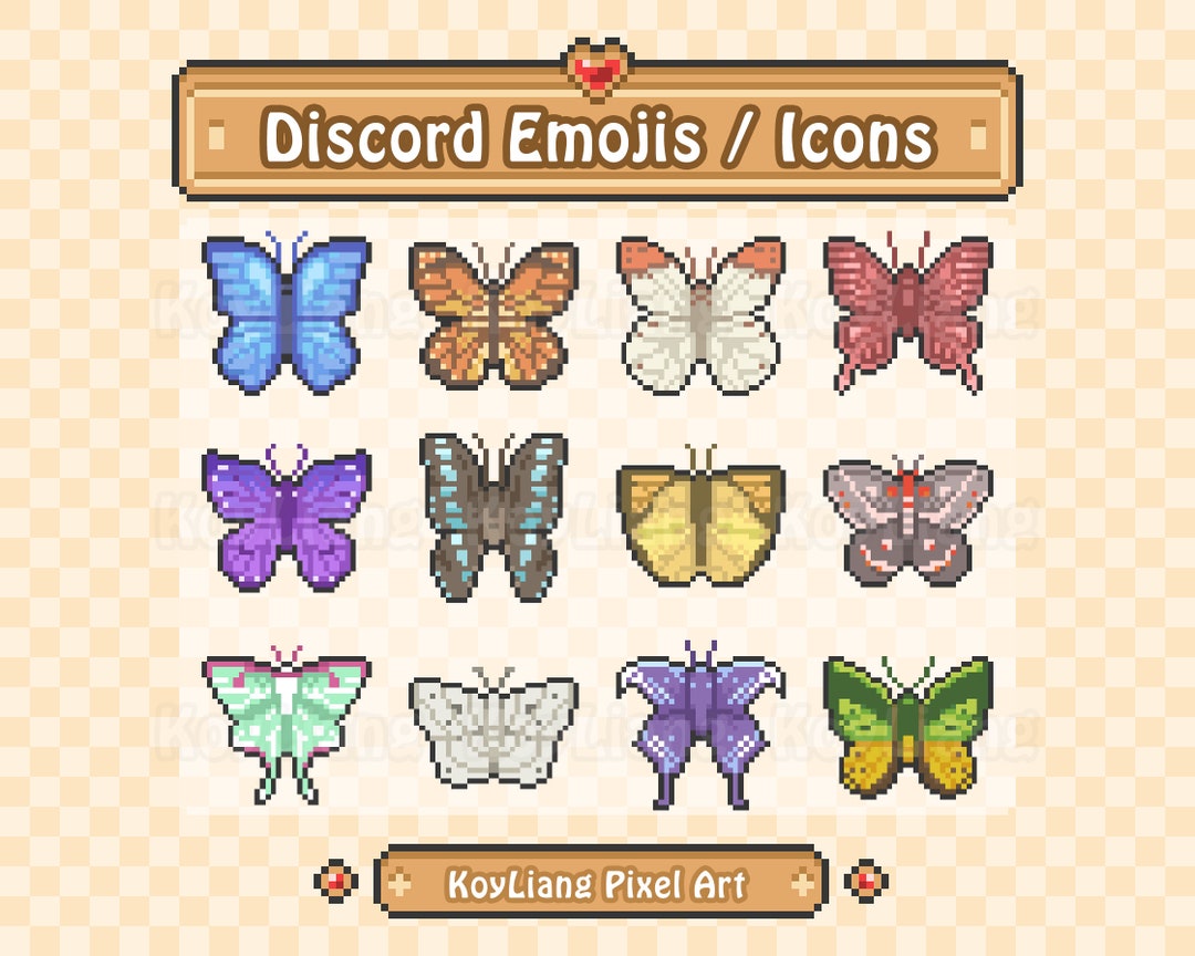 Butterfly Emojis Package for Discord Server, Pixel Moth Role Icons ...