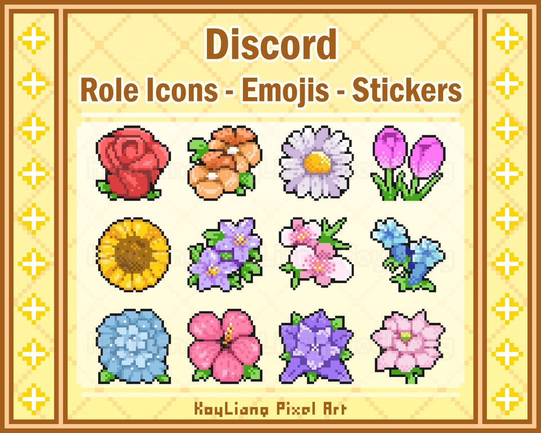 Discord Flower Emojis and Stickers - Pixel Role Icons, Discord Server ...