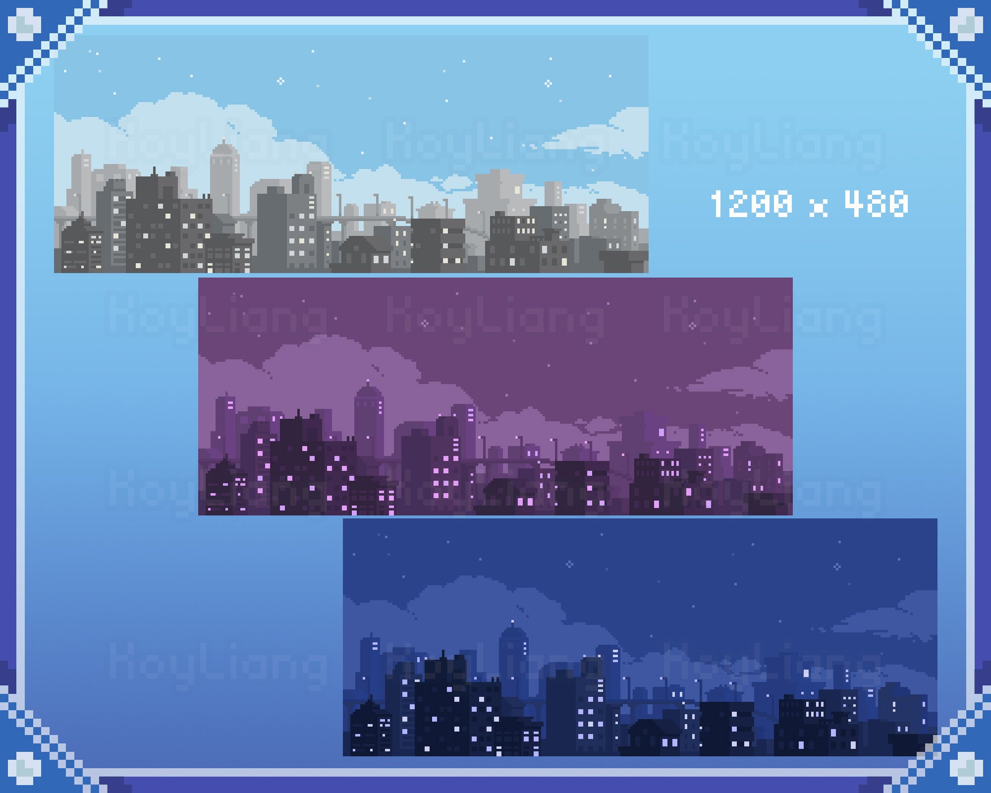 Twitch Banner in Cute Pixel Style to Decorate Streamer Profile City ...