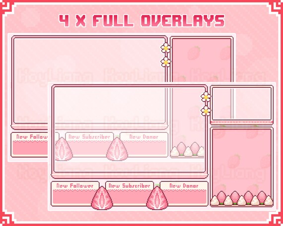 Art & Collectibles Twitch Stream Overlay Package strawberry pink theme ...