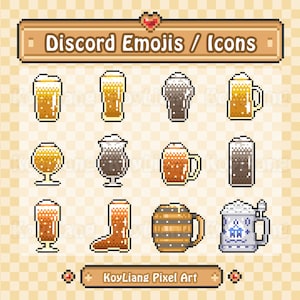 Beer Emojis in Pixel Art Style, Discord Role Icons Package, Cute Drinks ...