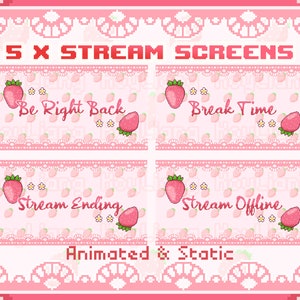 Twitch Stream Package With Cute Pixel Strawberry - Animated Streamer ...