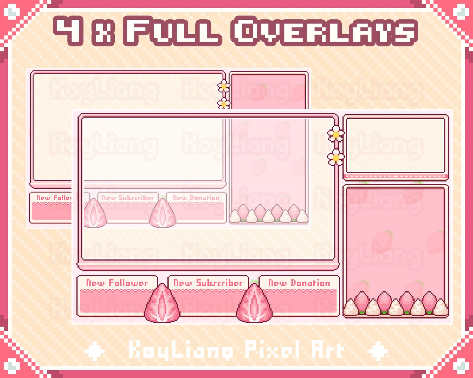 Twitch Overlays With Cute Pixel Strawberries Kawaii Stream Layout ...