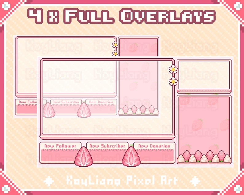 Twitch Overlays With Cute Pixel Strawberries Kawaii Stream Layout ...