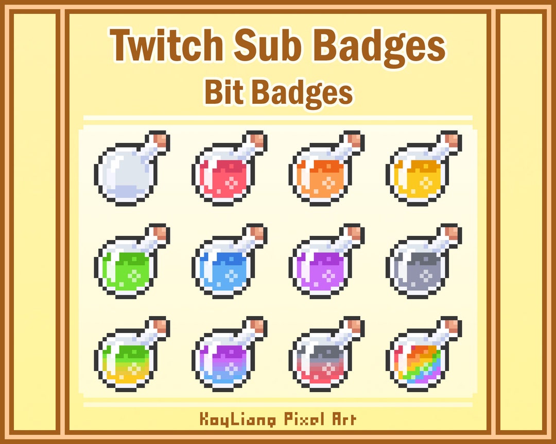 Potion Sub Badges in Cute Pixel Style, Glass Jar or Bottle Bit Badges ...