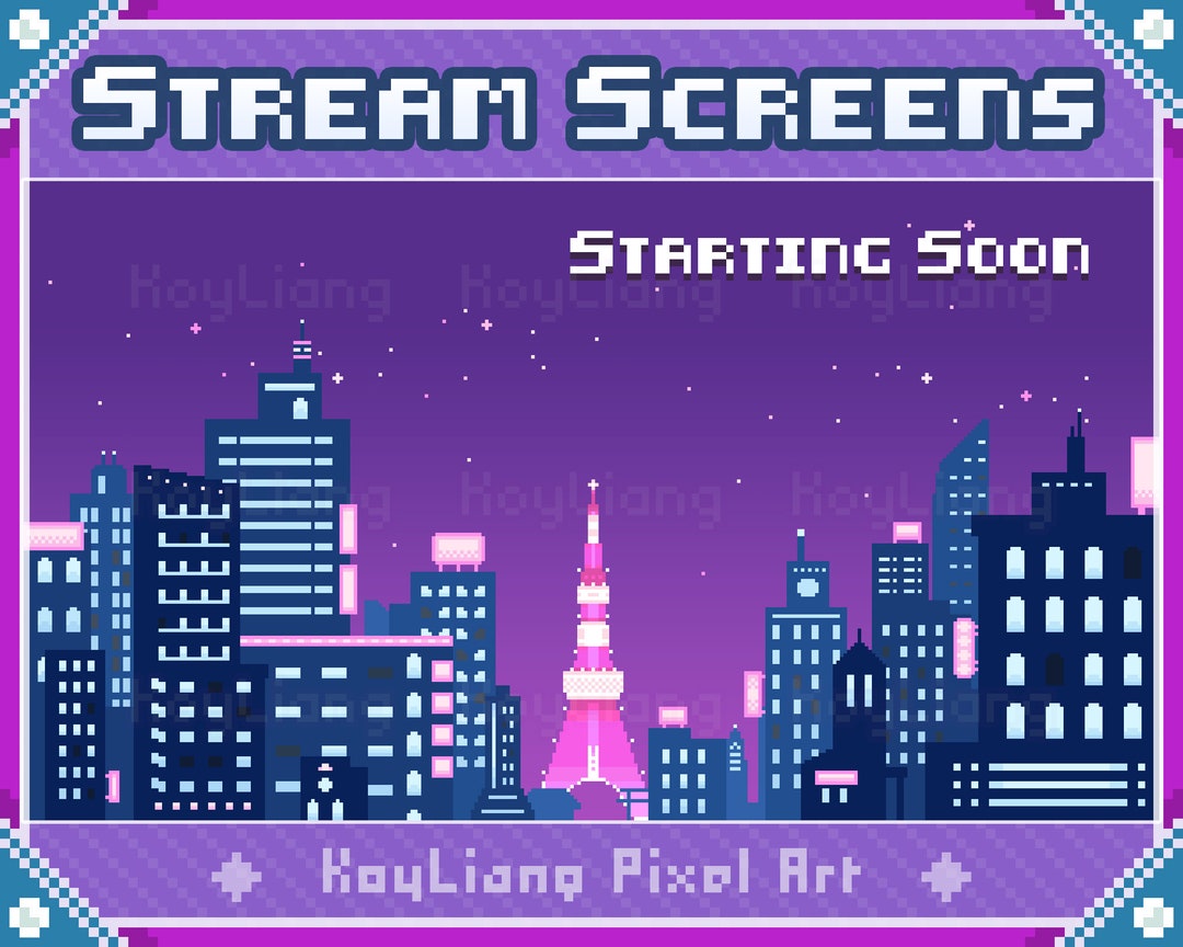 Animated Stream Screens for Twitch Channel in Cute Pixel Design, Tokyo Night Scenes in Retro ...