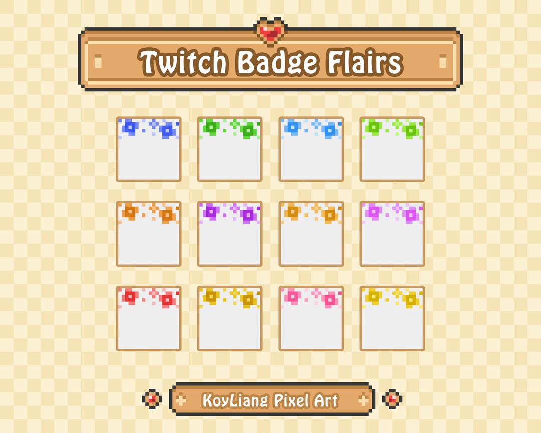 Twitch Flair Badges With Sparkling Pixel Flower, Subscriber Tier 2 and ...