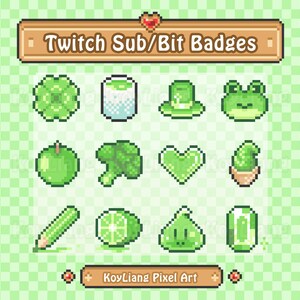 Green Sub Badges Package, Pixel Twitch Badges Bundle Download, Cute ...