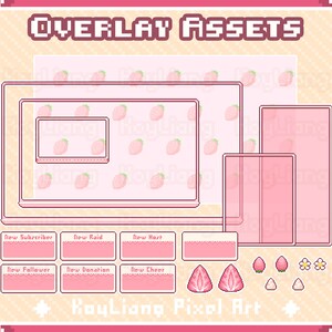 Twitch Overlays With Cute Pixel Strawberries - Kawaii Stream Layout ...