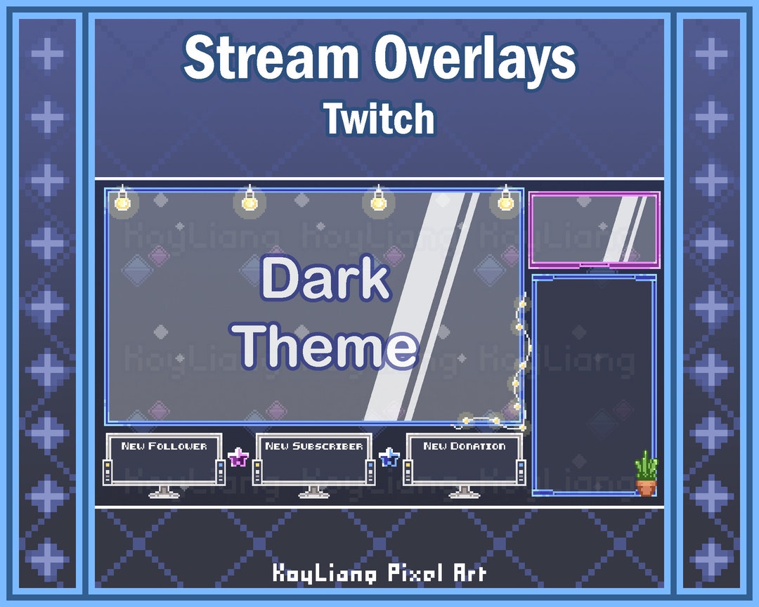 Twitch Overlays in Dark Color Mode - Pixel Gaming Room, Streamer Assets ...