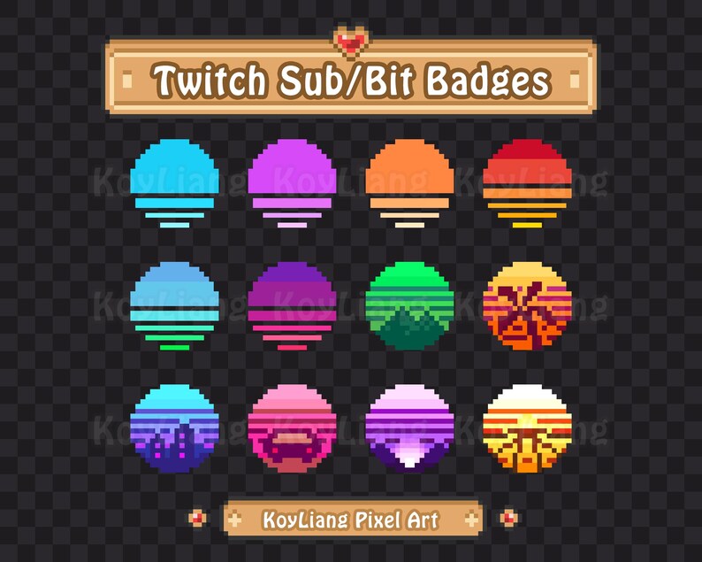 Twitch Sub Badges & Bit Badges - Pixel Retrowave, Synthwave, 8bit Style ...