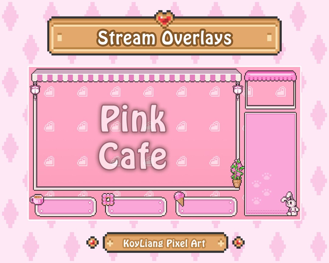 Pink Cafe Streamer Overlays – Pixel Art Twitch Assets - Etsy