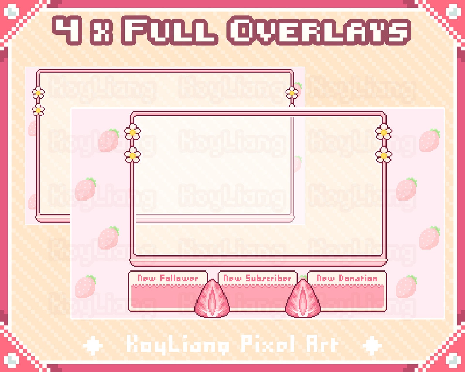 Twitch Overlays With Cute Pixel Strawberries Kawaii Stream - Etsy