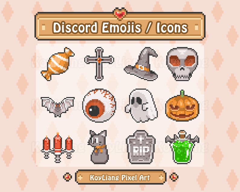 Halloween Emojis for Discord, Pixel Role Icons Package, Spooky Emotes ...